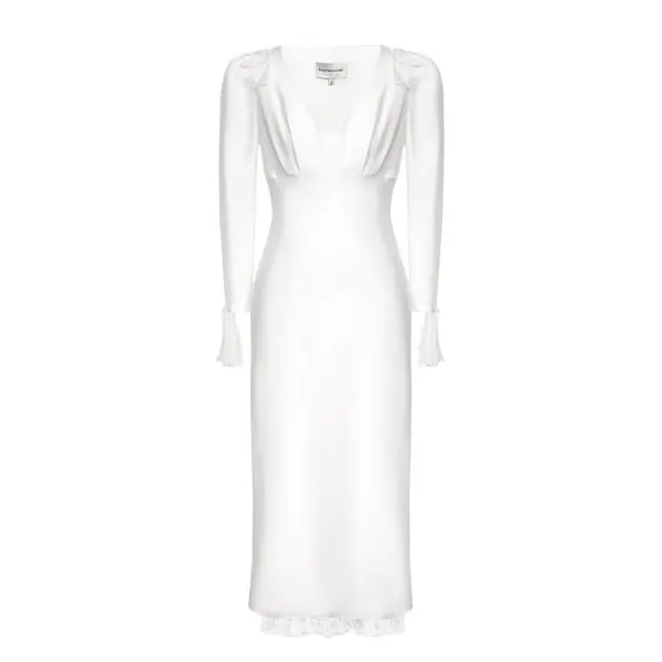 POST MERIDIEM Fitted Midi Dress With Lace - White