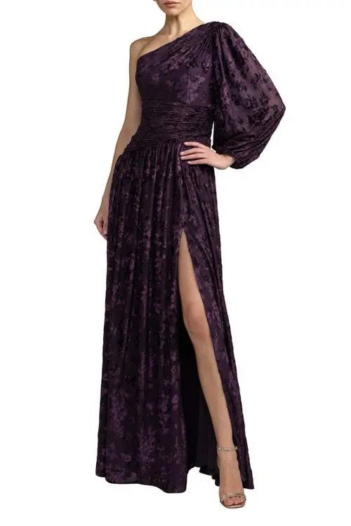 Mac Duggal One Shoulder Burnout Velvet Gown - Amethyst