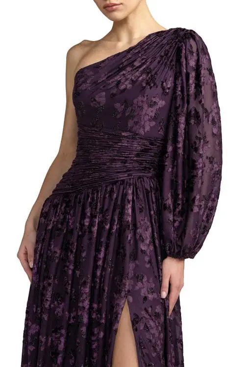 Mac Duggal One Shoulder Burnout Velvet Gown
