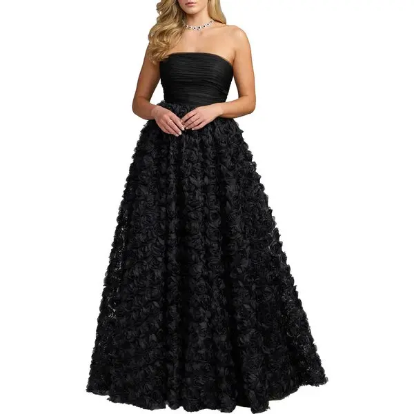 Mac Duggal Strapless 3d Rosette Ball Gown - Black
