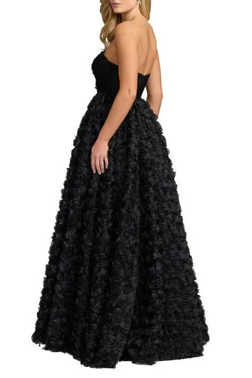 Mac Duggal Strapless 3d Rosette Ball Gown