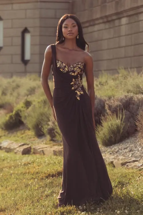 Mac Duggal One Shoulder Embellished Jersey Gown