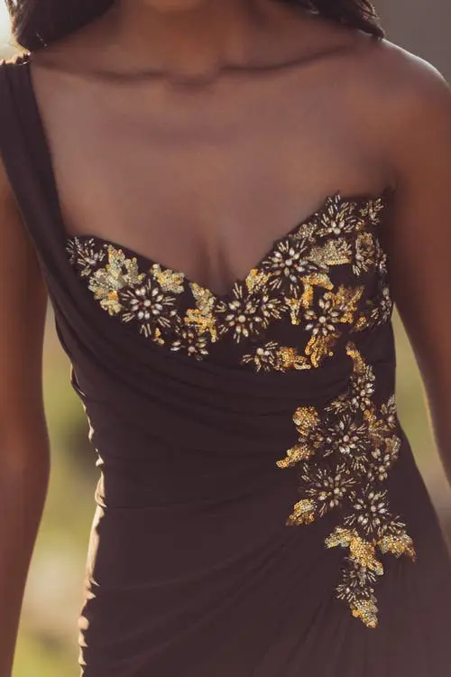 Mac Duggal One Shoulder Embellished Jersey Gown