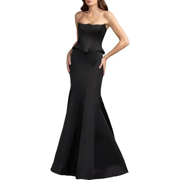 Mac Duggal Strapless Satin Corset Mermaid Gown - Black