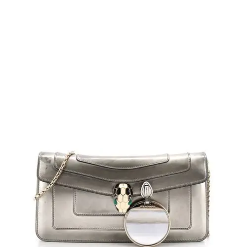 BVLGARI Serpenti Forever Chain Clutch Metallic Leather