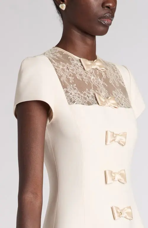 Valentino Garavani Wool & Silk Crepe Couture Minidress With Lace And Satin Bows
