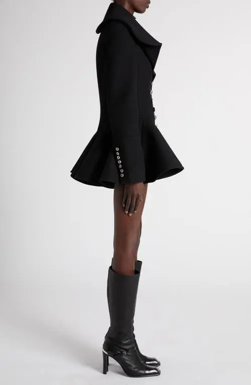 Alexander McQueen Ruffle Collar Wool Peplum Coat