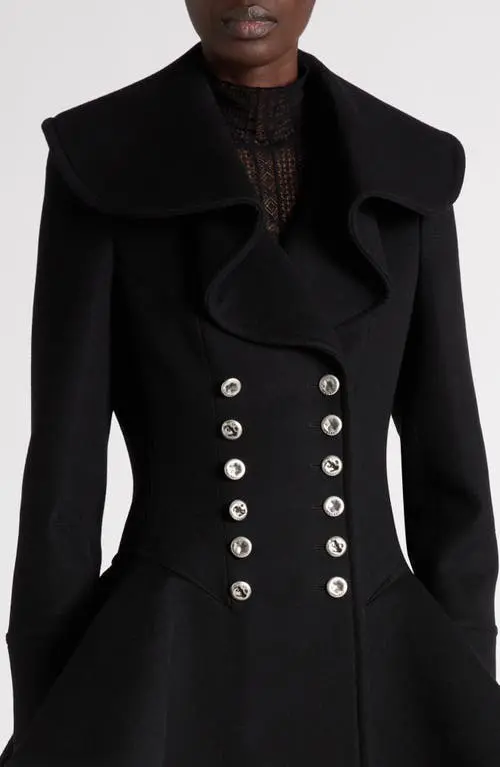 Alexander McQueen Ruffle Collar Wool Peplum Coat