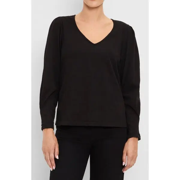 Michael Stars Alba V-neck Puff Sleeve Cotton T-shirt - Black