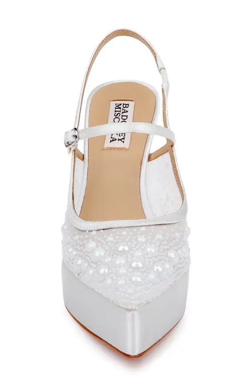 Badgley Mischka Rhylee Embellished Slingback Platform Pumps - Whitesatin