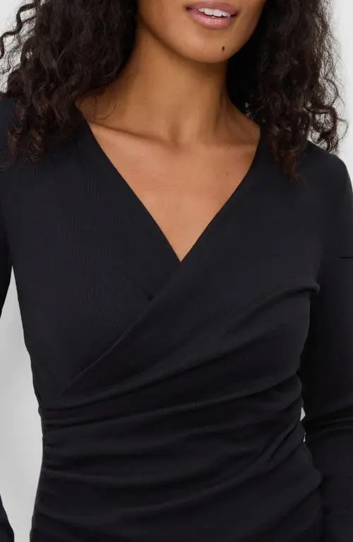 Michael Stars Stacie Shirred Surplice Top - Black