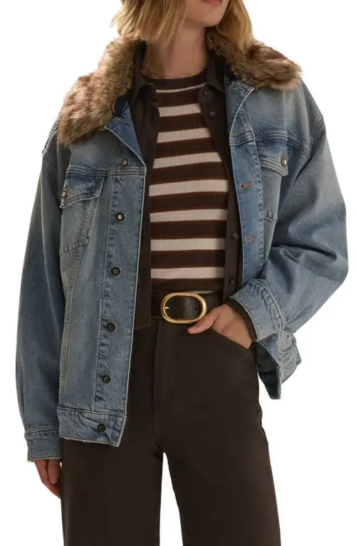 FAVORITE DAUGHTER The Oversized Bowery Faux Fur Collar Jacket - Geneva