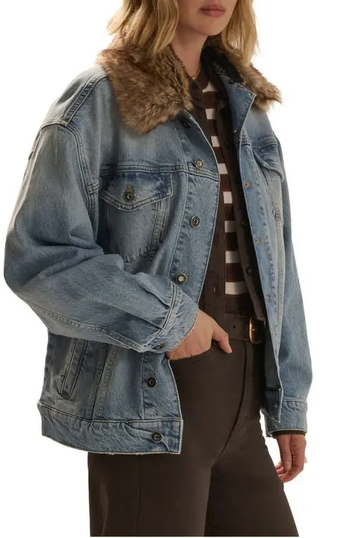 FAVORITE DAUGHTER The Oversized Bowery Faux Fur Collar Jacket