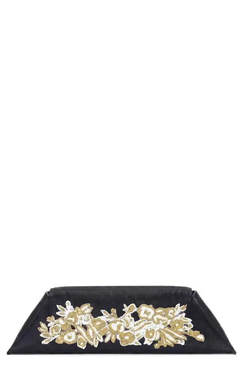 BEHNO Diana Floral Leather Clutch - Black/gold