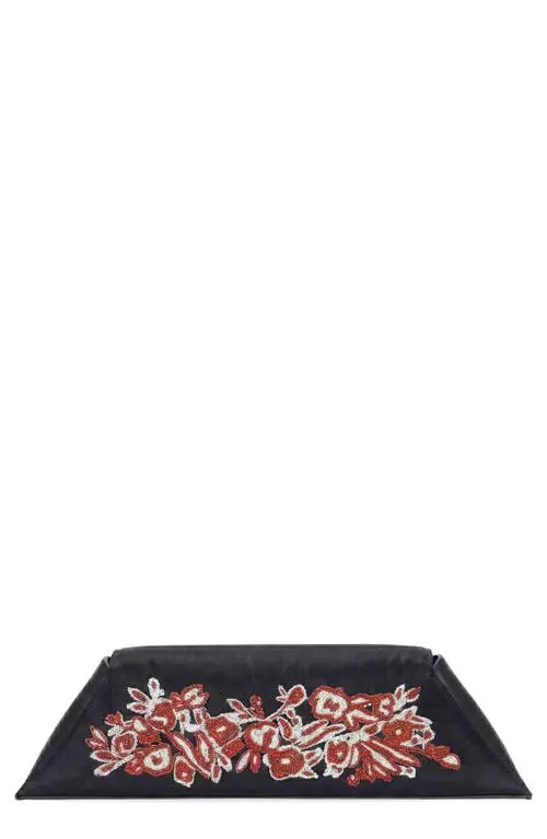 BEHNO Diana Floral Leather Clutch - Black/red