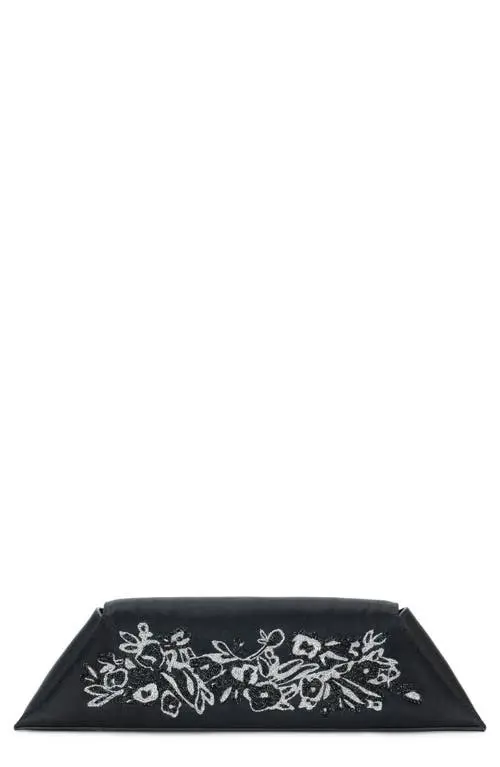 BEHNO Diana Floral Leather Clutch - Black/silver