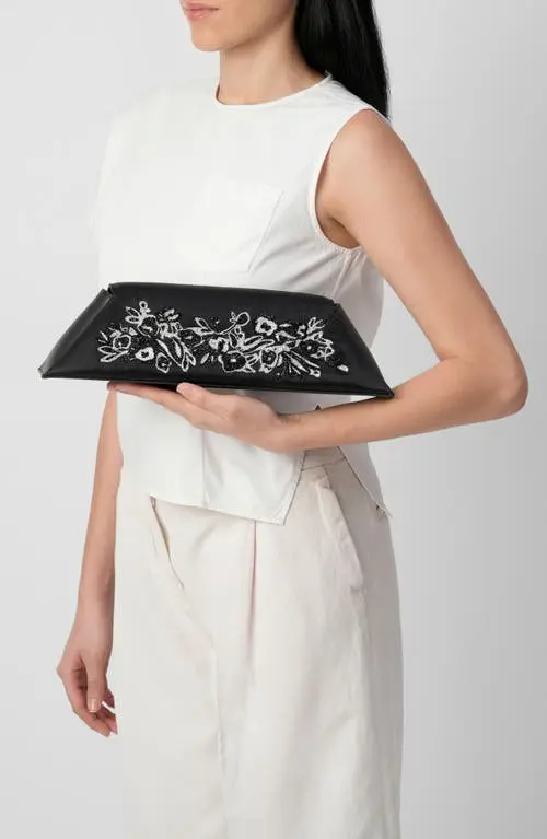 BEHNO Diana Floral Leather Clutch - Black/silver