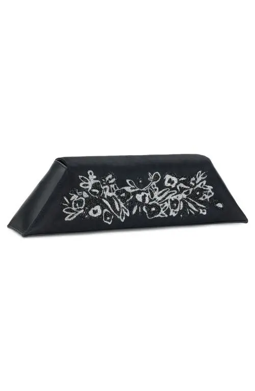 BEHNO Diana Floral Leather Clutch - Black/silver