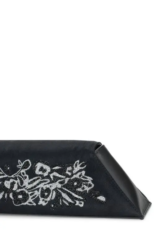 BEHNO Diana Floral Leather Clutch - Black/silver