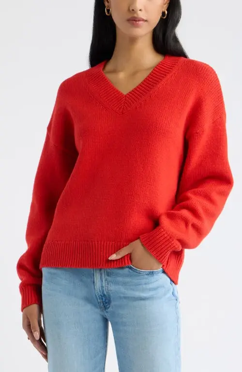 OPEN EDIT Relaxed V-neck Sweater - Red Rush