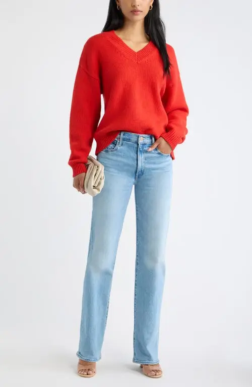 OPEN EDIT Relaxed V-neck Sweater - Red Rush
