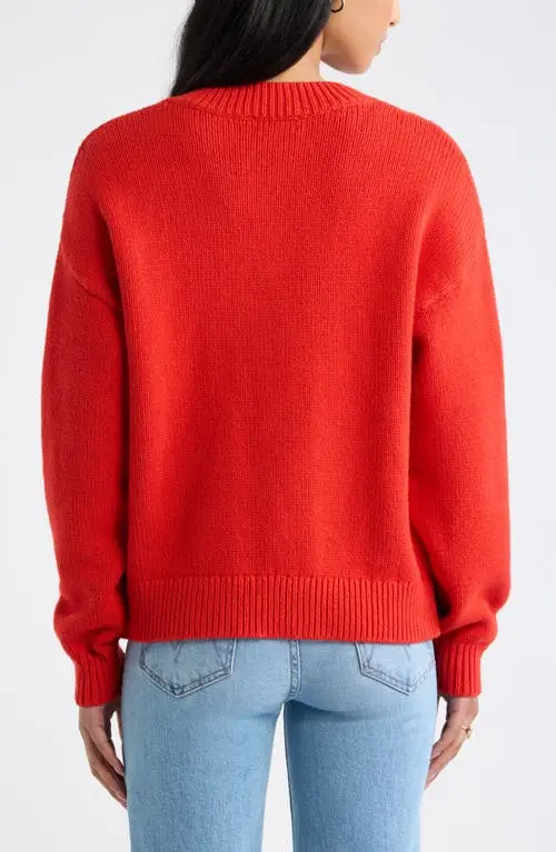 OPEN EDIT Relaxed V-neck Sweater - Red Rush