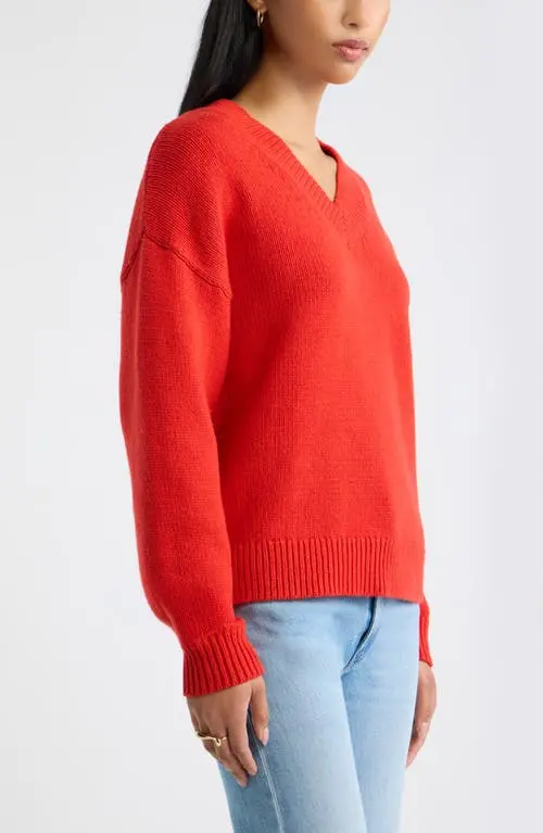 OPEN EDIT Relaxed V-neck Sweater - Red Rush