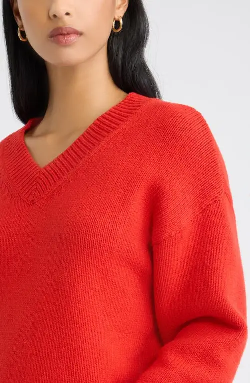 OPEN EDIT Relaxed V-neck Sweater - Red Rush