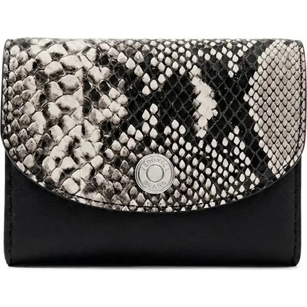 Veronica Beard Snakeskin Embossed Flap Leather Card Holder - Black Multi