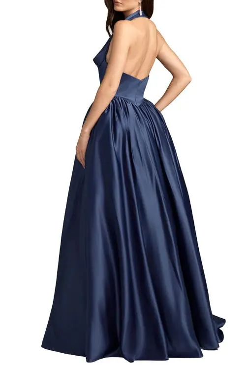 Mac Duggal Sleeveless Open Back Satin Ball Gown
