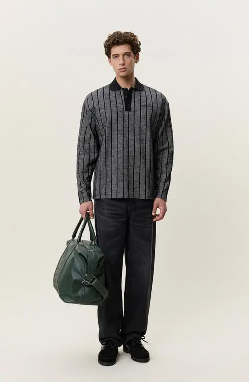 LES DEUX Pinstripe Jacquard Long Sleeve Polo