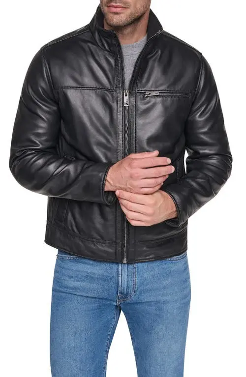 Andrew Marc Stand Collar Leather Jacket
