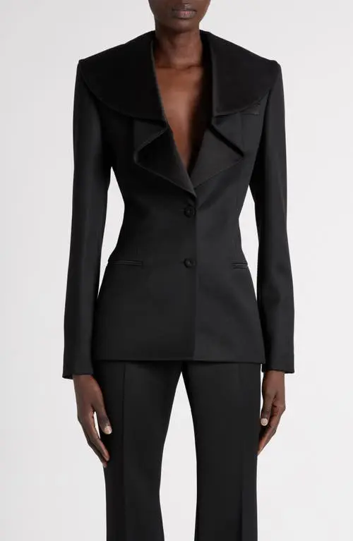 Alexander McQueen Ruffle Neck Wool Jacket - Black