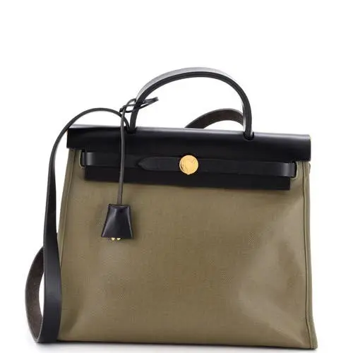Hermès Herbag Zip Berline Vache Canvas And Leather 31 - Green