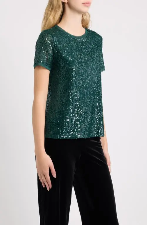 Anne Klein Sequined Short Sleeve T-shirt - Pine Forest