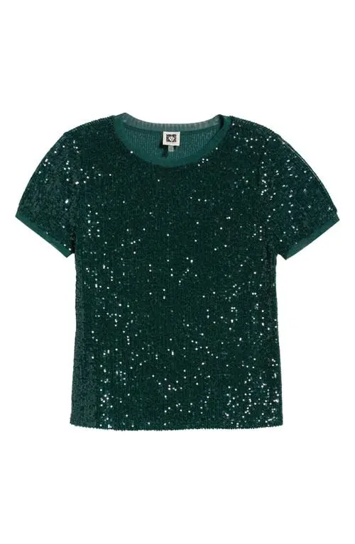 Anne Klein Sequined Short Sleeve T-shirt - Pine Forest