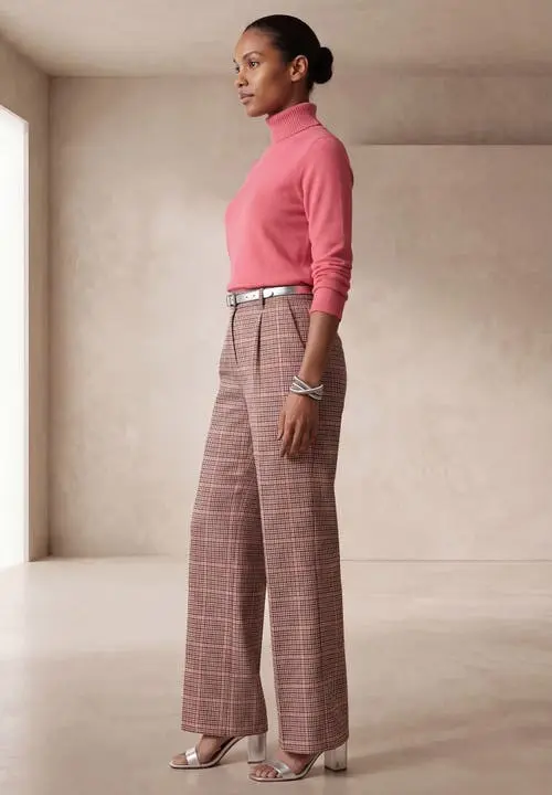 JESSICA LONDON Bi-stretch Wide Leg Pant - Rose Check Houndstooth