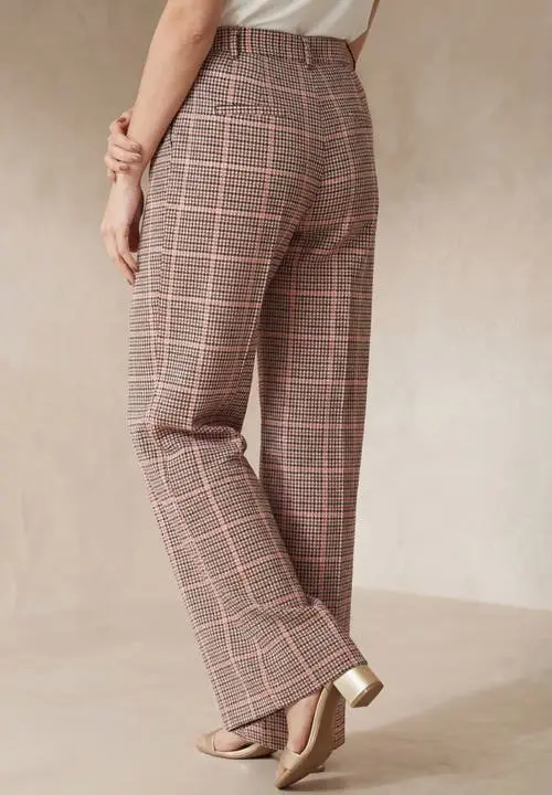 JESSICA LONDON Bi-stretch Wide Leg Pant - Rose Check Houndstooth