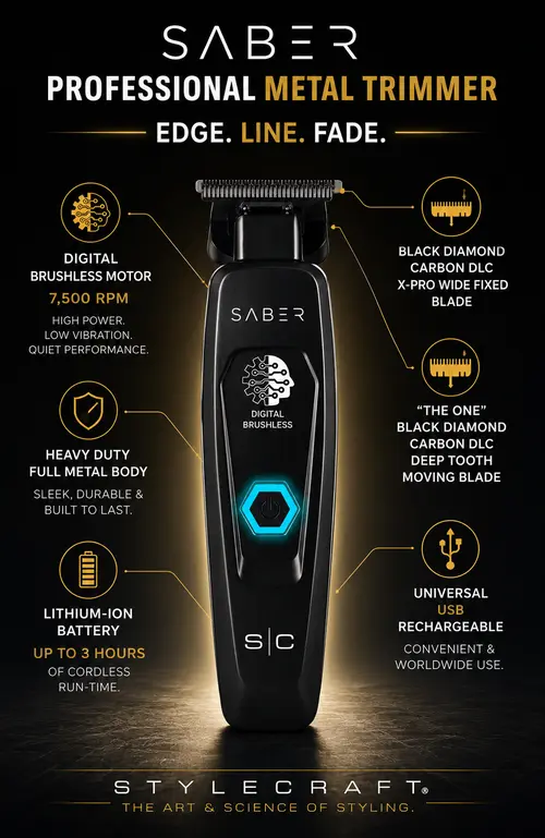STYLECRAFT Saber Professional Cordless Hair Trimmer - Black