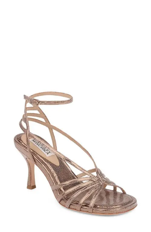 Badgley Mischka Russell Ii Metallic Embossed Leather Ankle Strap Sandal