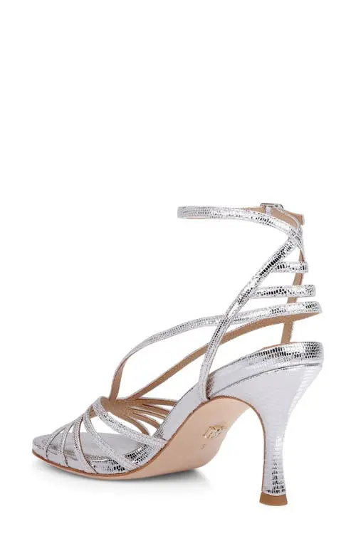 Badgley Mischka Russell Ii Metallic Embossed Leather Ankle Strap Sandal - Silver Lizaard