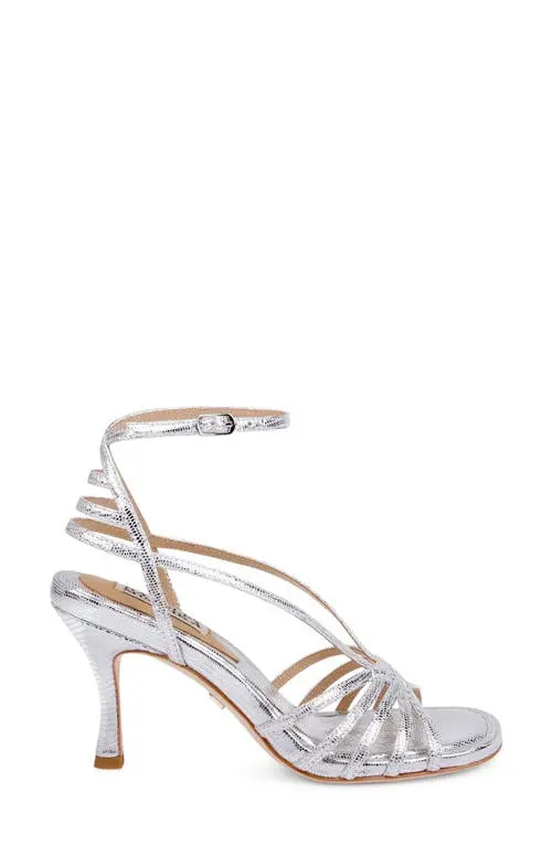 Badgley Mischka Russell Ii Metallic Embossed Leather Ankle Strap Sandal - Silver Lizaard
