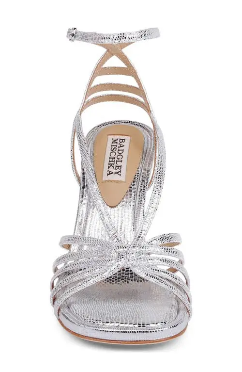 Badgley Mischka Russell Ii Metallic Embossed Leather Ankle Strap Sandal - Silver Lizaard