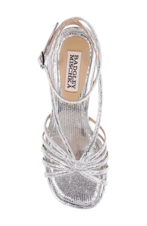 Badgley Mischka Russell Ii Metallic Embossed Leather Ankle Strap Sandal - Silver Lizaard