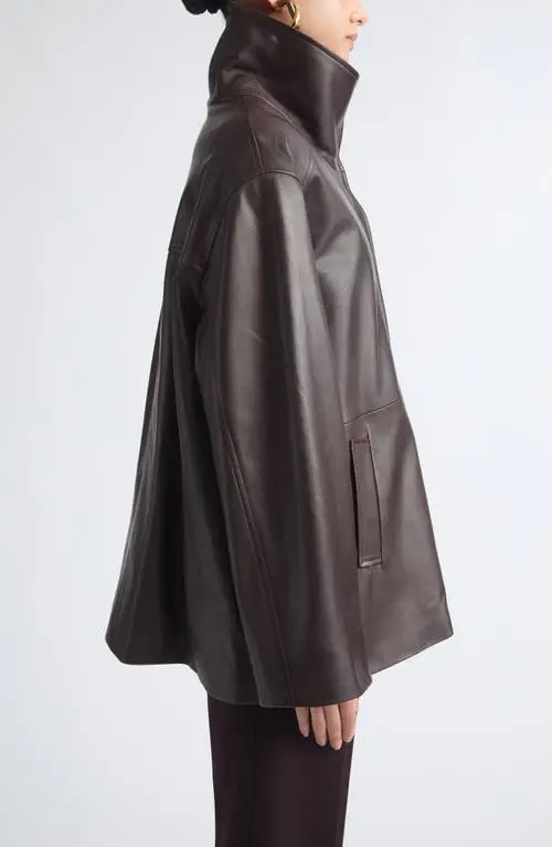 Nour Hammour Nhour Hammour Oversized Lambskin Leather Jacket With Stand Collar