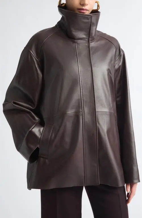 Nour Hammour Nhour Hammour Oversized Lambskin Leather Jacket With Stand Collar