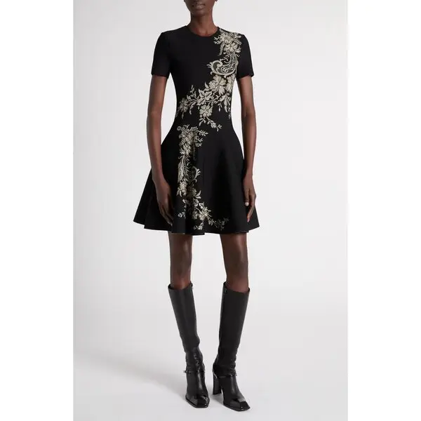 Alexander McQueen Embroidered Flared Mini Dress - Black/silver/gold