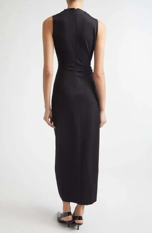 Lela Rose Metallic Embroidered Satin Midi Dress