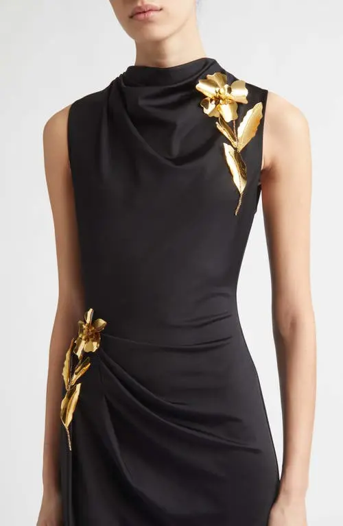 Lela Rose Metallic Embroidered Satin Midi Dress