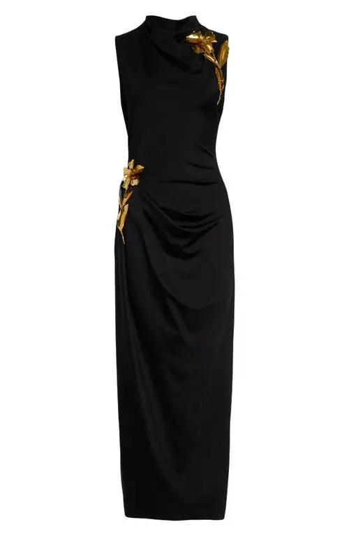 Lela Rose Metallic Embroidered Satin Midi Dress